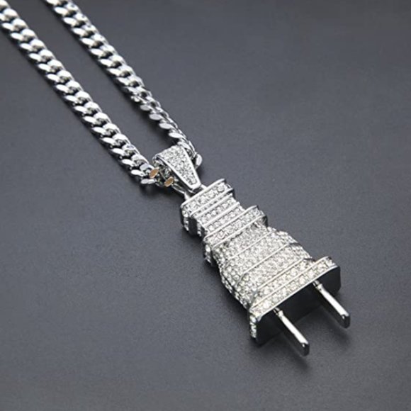 Accessories | Iced Out Silver Plug Chain Pendant | Poshmark